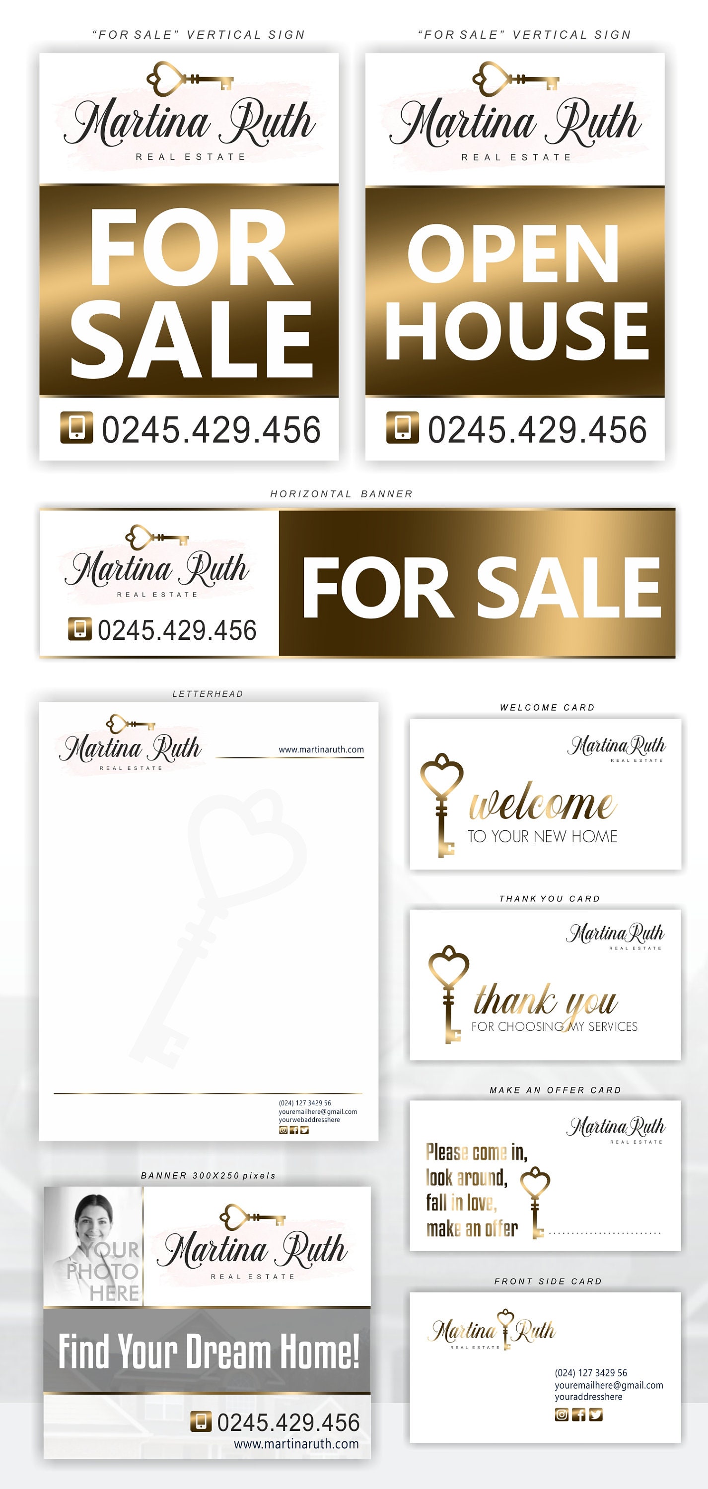 Gold Key Logo Realtor Logo Design Real Estate Branding Kit | Etsy