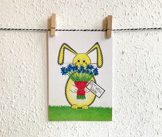 Card Rabbit Get Well Soon A6 Postcard Blank Card Get | Etsy