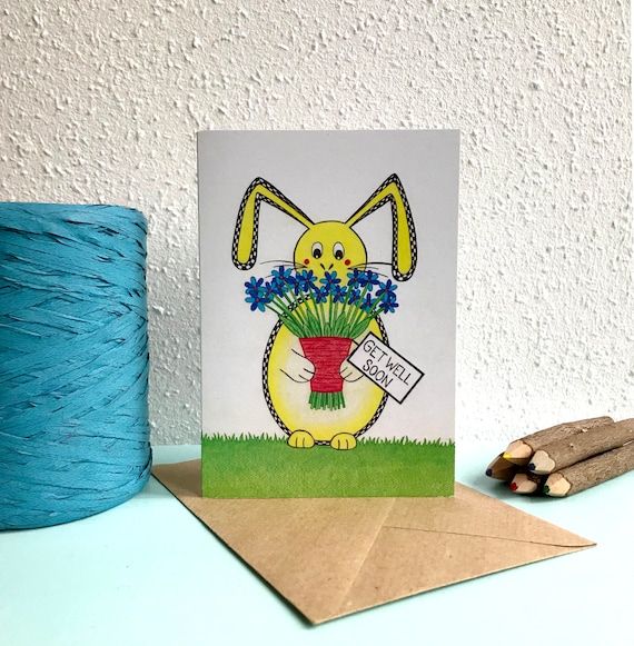 Card Rabbit Get Well Soon A6 Greeting Card With Envelope | Etsy