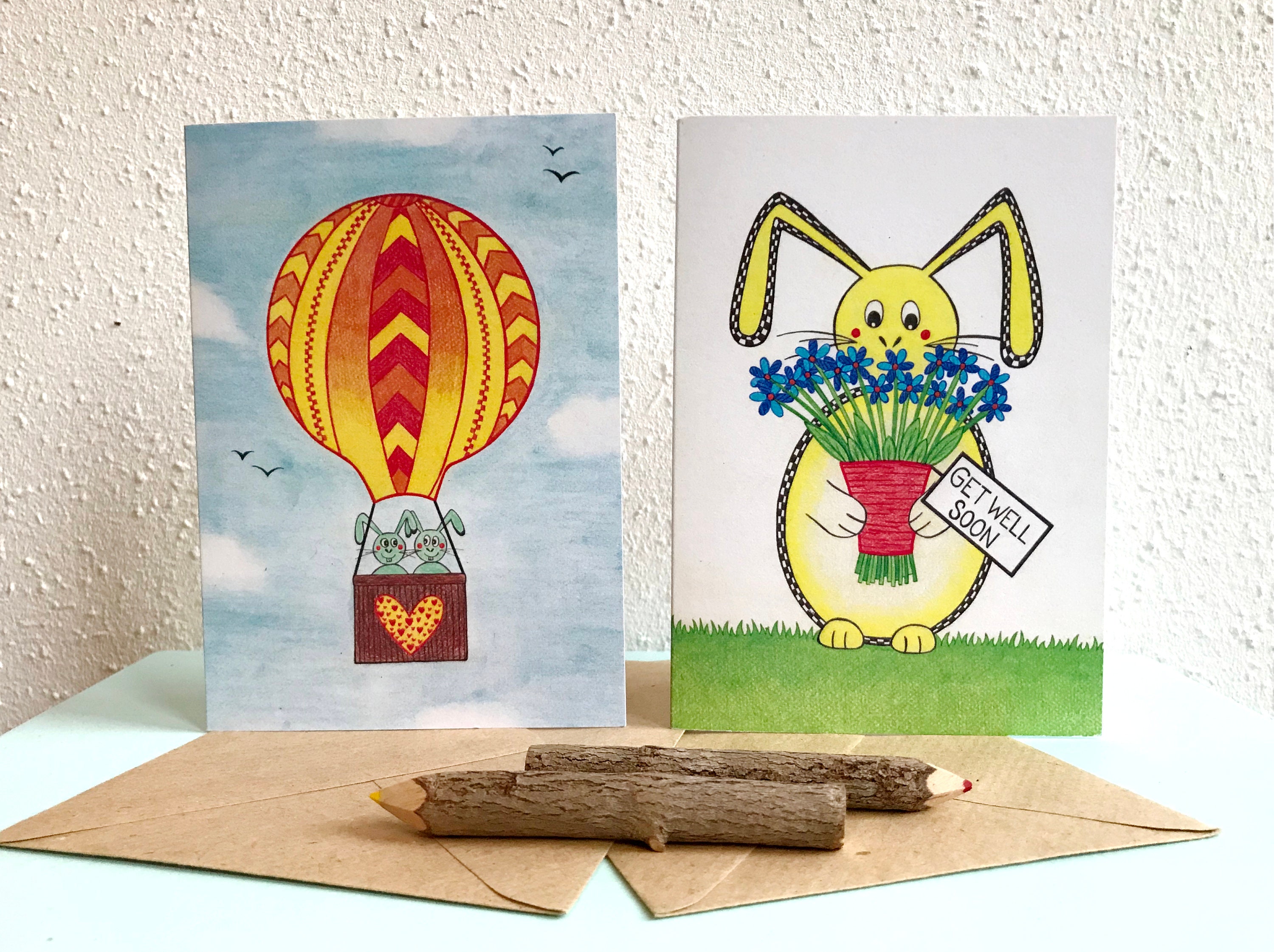 Card Rabbit Get Well Soon A6 Greeting Card With Envelope Get Well Card ...