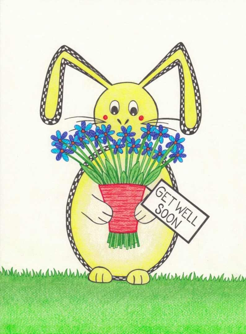 Card Rabbit Get Well Soon A6 Greeting Card With Envelope Get Well Card ...