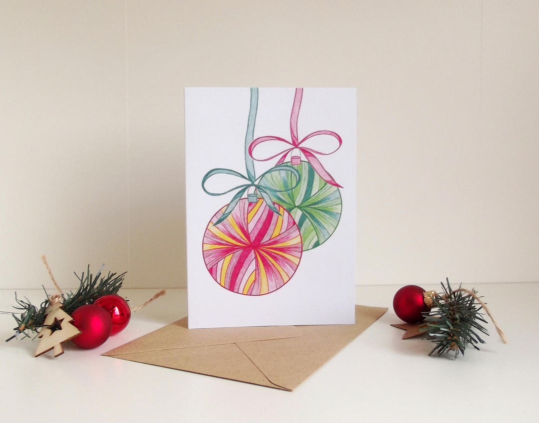 Christmas Card Baubles A6 Greeting Card With Envelope Christmas Card ...