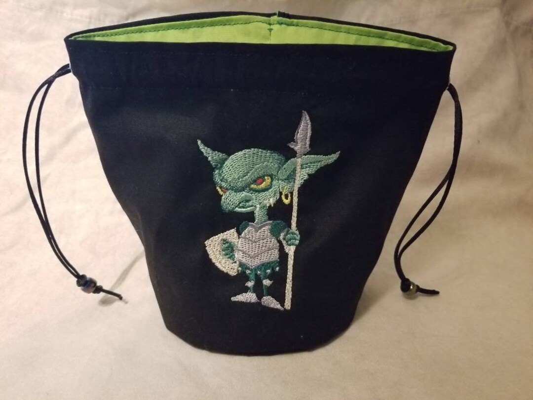 Embroidered - Goblin Warrior - Standing Dice Bag - Drawstring Closure ...