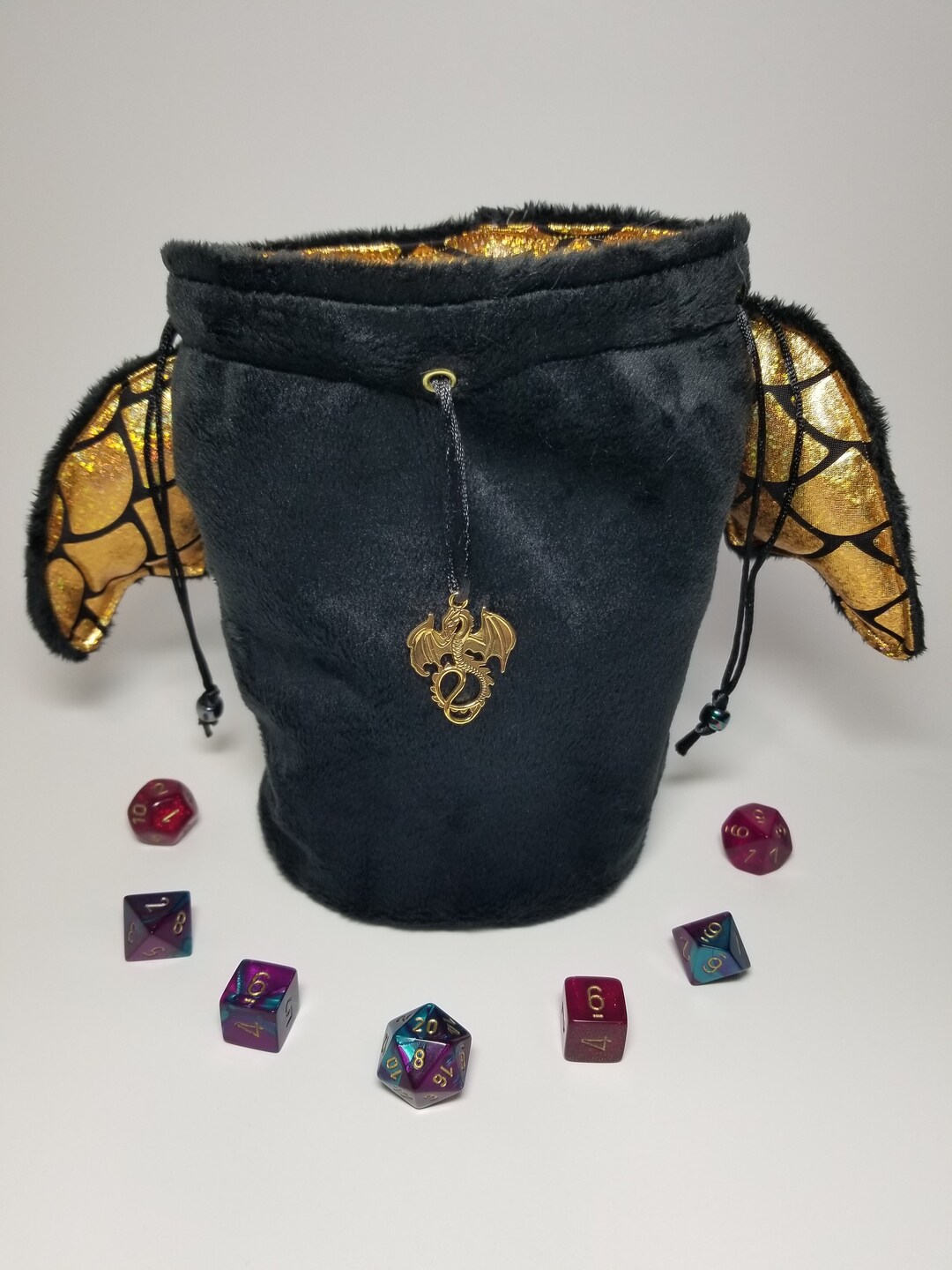 Cuddle Pouch Golden Majestic Dragon Black Standing Dice Bag Drawstring ...