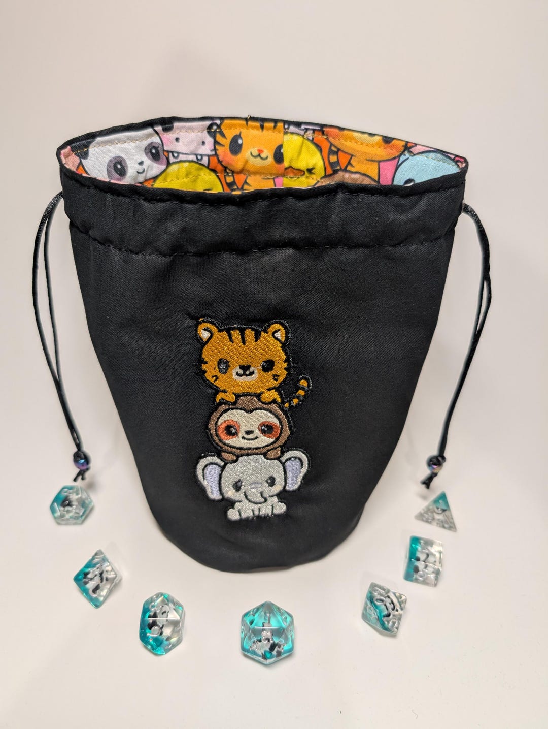 Embroidered - Kawaii Friends - Standing Dice Bag - Drawstring Closure ...