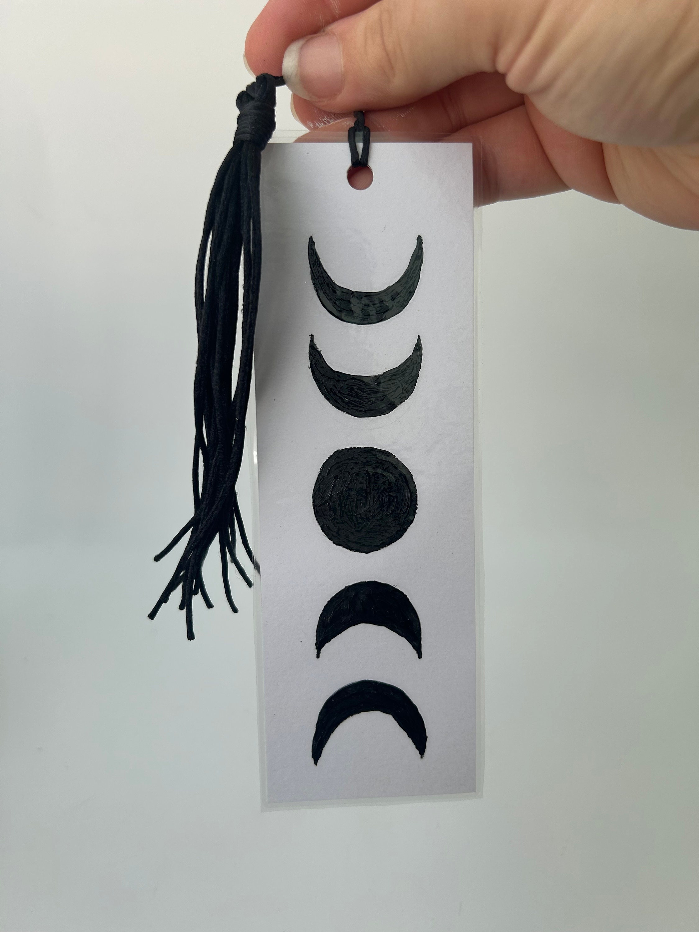 Moon Phase Bookmark: Laminated Hand-painted Bookmark With Tassel - Etsy