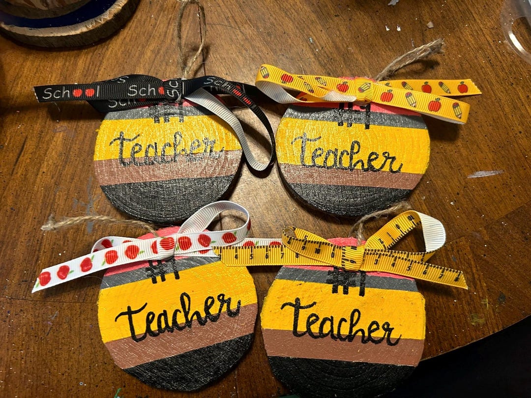 Number 1 Teacher Ornament, Holiday Gift for Educators, Pencil Painted ...