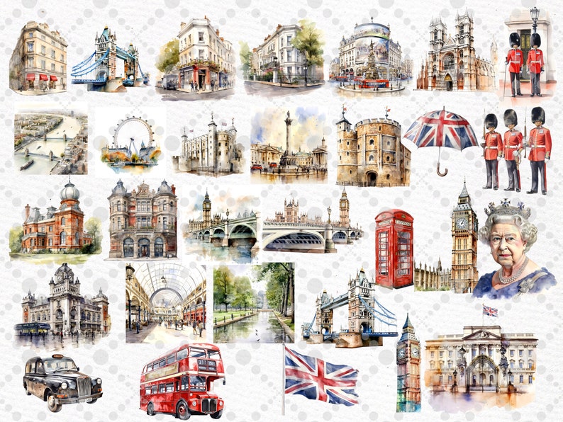 London Clipart Set: Britain Illustrations, Travel PNG Files (300 Dpi ...