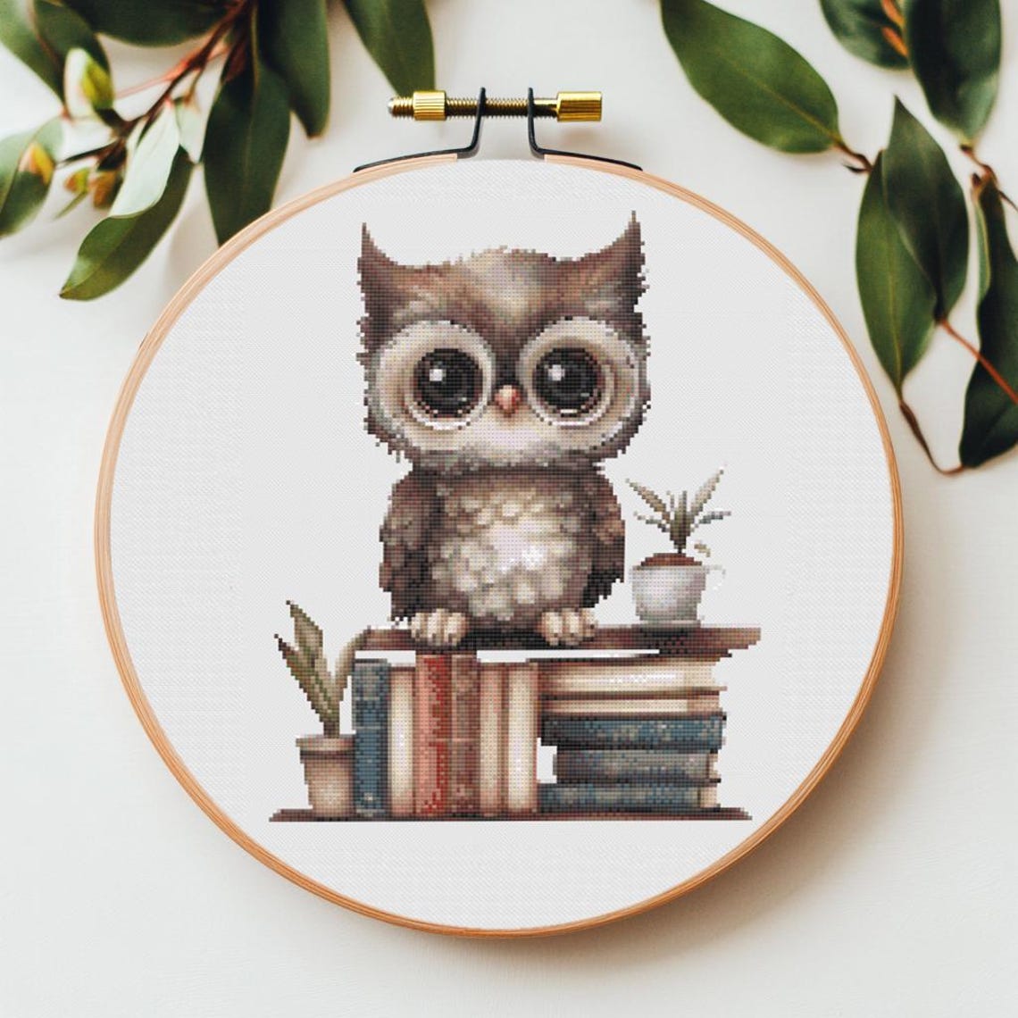 Owl and Books Cross Stitch Pattern: Whimsical Embroidery (PDF) - Etsy