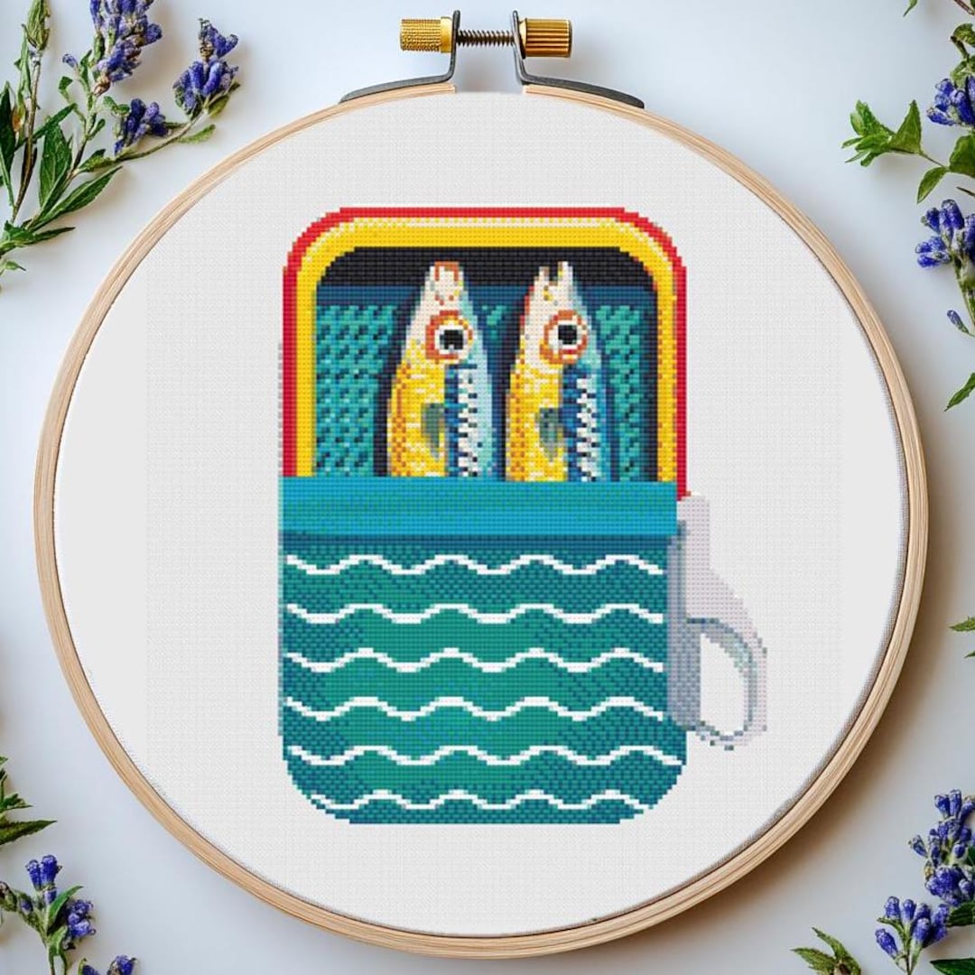 Sardines Can Cross Stitch Pattern: "sardines CROSS Stitch" Fish Can ...