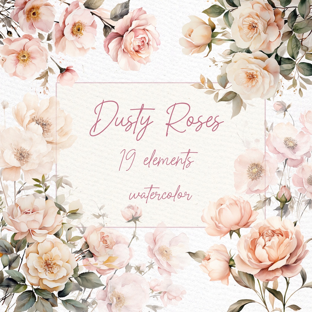 Watercolor Roses Clipart: Blush Pink Floral Wreaths (PNG Digital ...