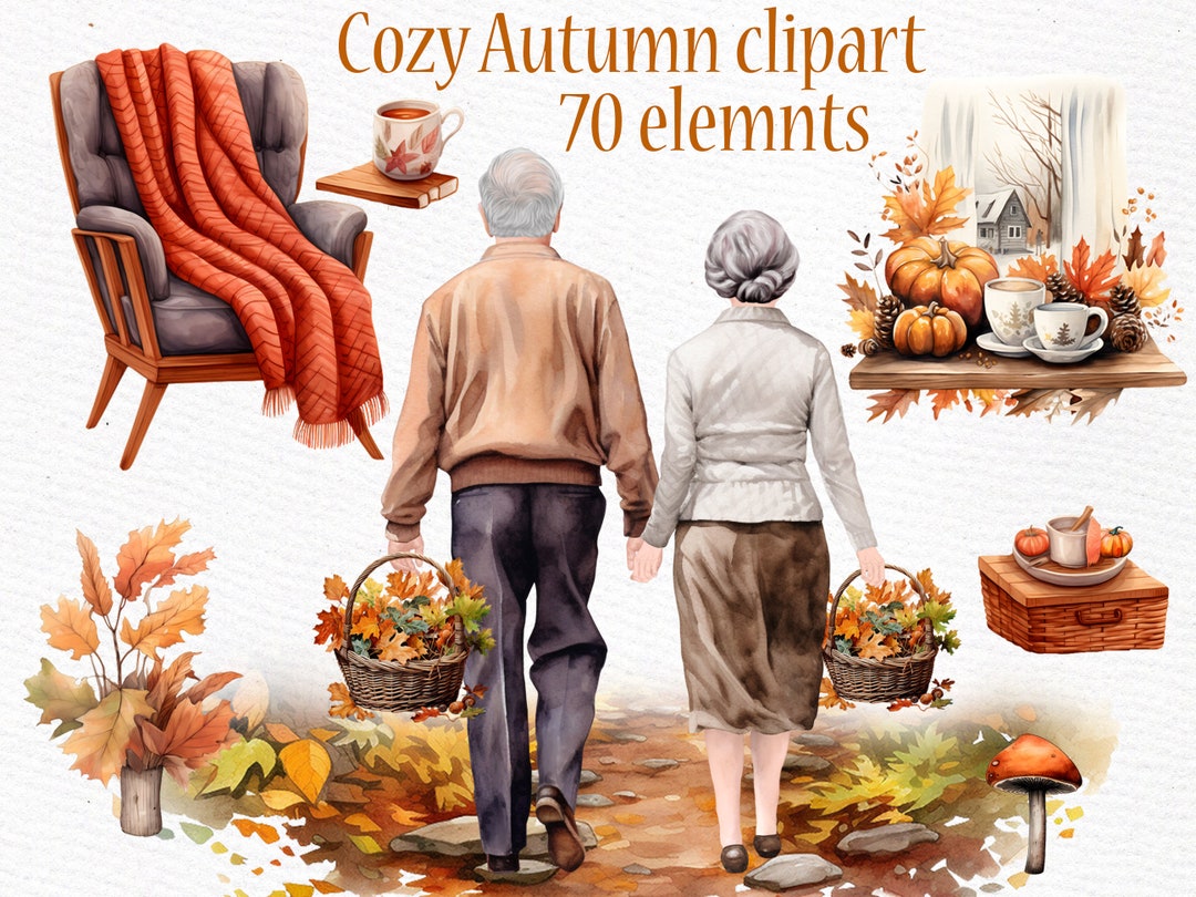 Watercolor Grandparents Clipart: Cozy Autumn Fall PNG (70 Files) - Etsy