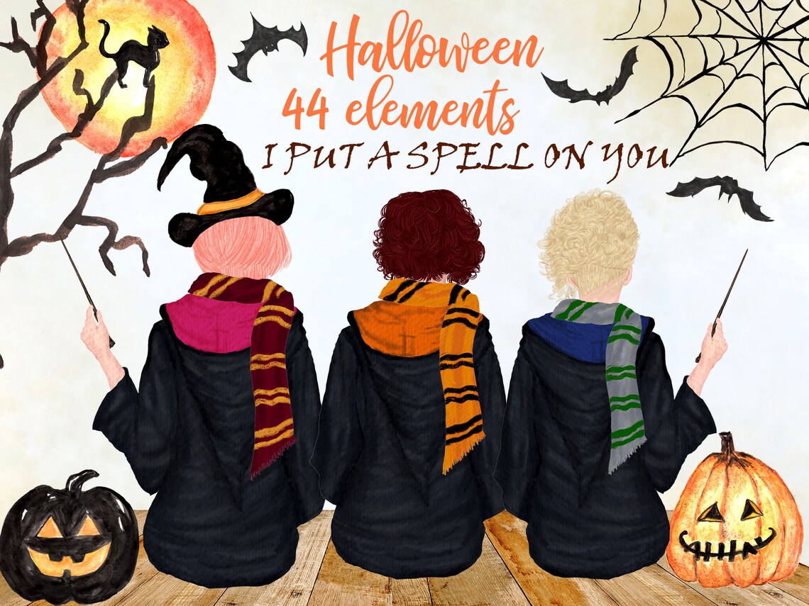 Halloween Clipart: girls Clipart Wizard Girls Jack - Etsy