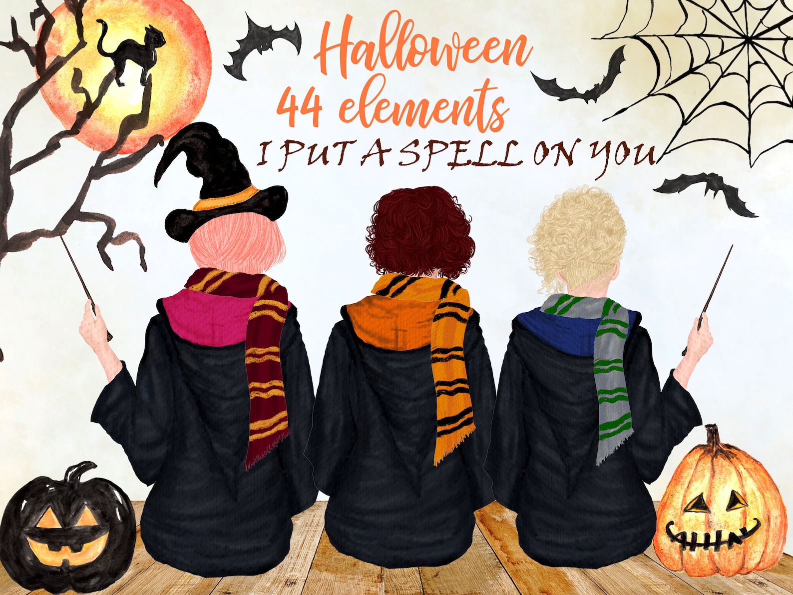 Halloween Clipart: girls Clipart Wizard Girls Jack - Etsy