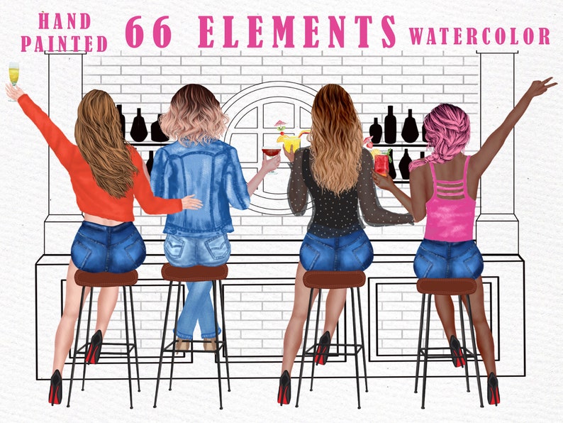 Girls in Cocktail Bar Clipart: girls Clipart Bar - Etsy