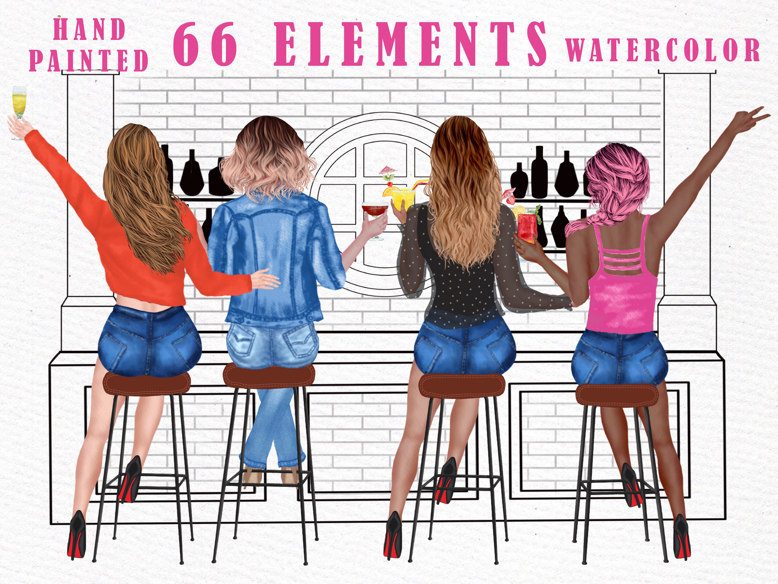 Girls in Cocktail bar clipart: GIRLS CLIPART Bar | Etsy