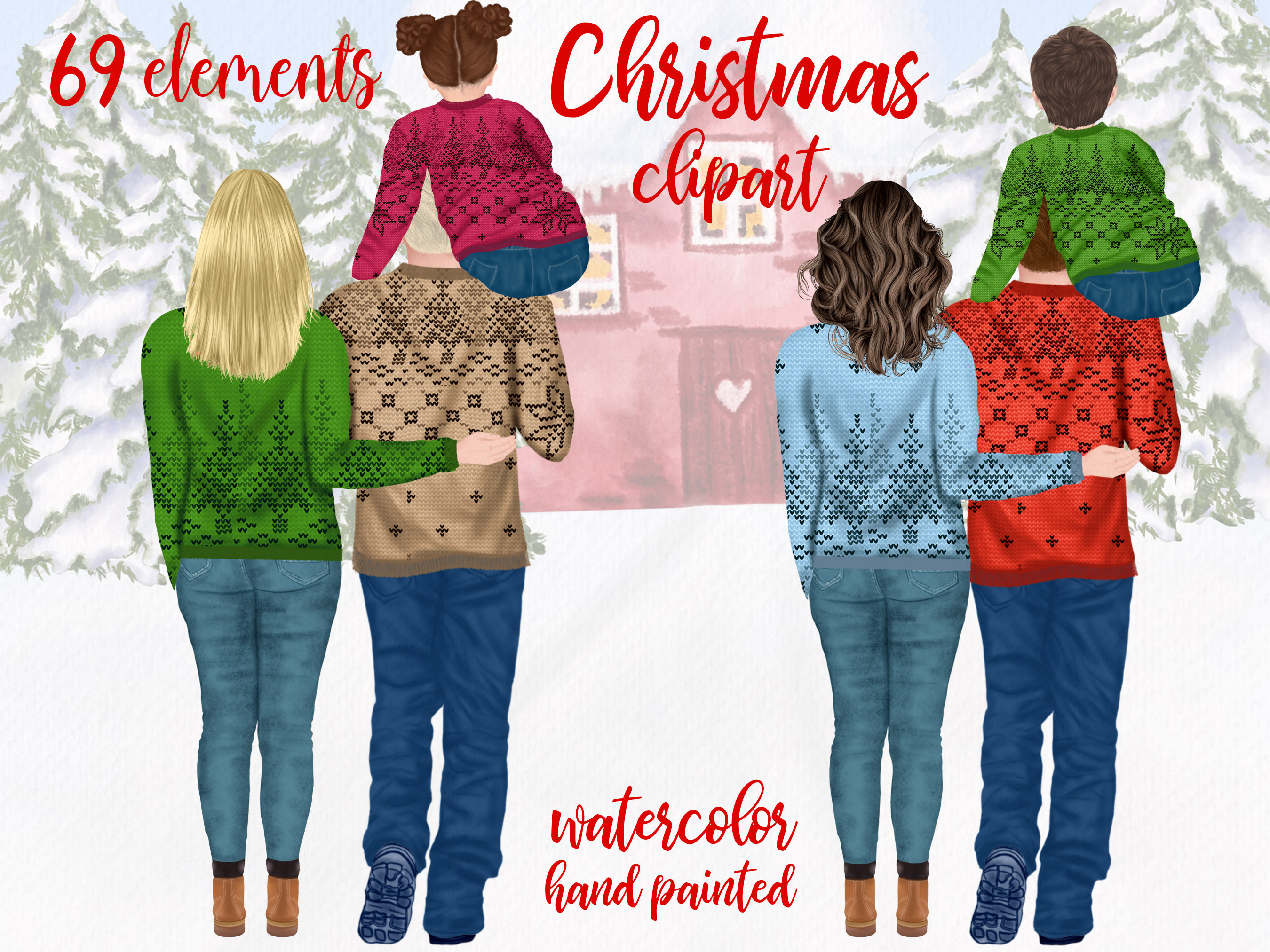 Christmas Clipart: family Clipart Winter Family | Etsy