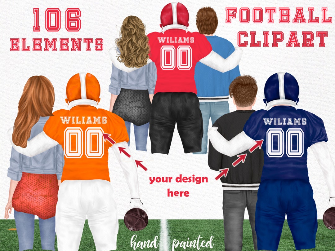 Couples Football Player Clipart: Custom Portrait Sublimation Design ...