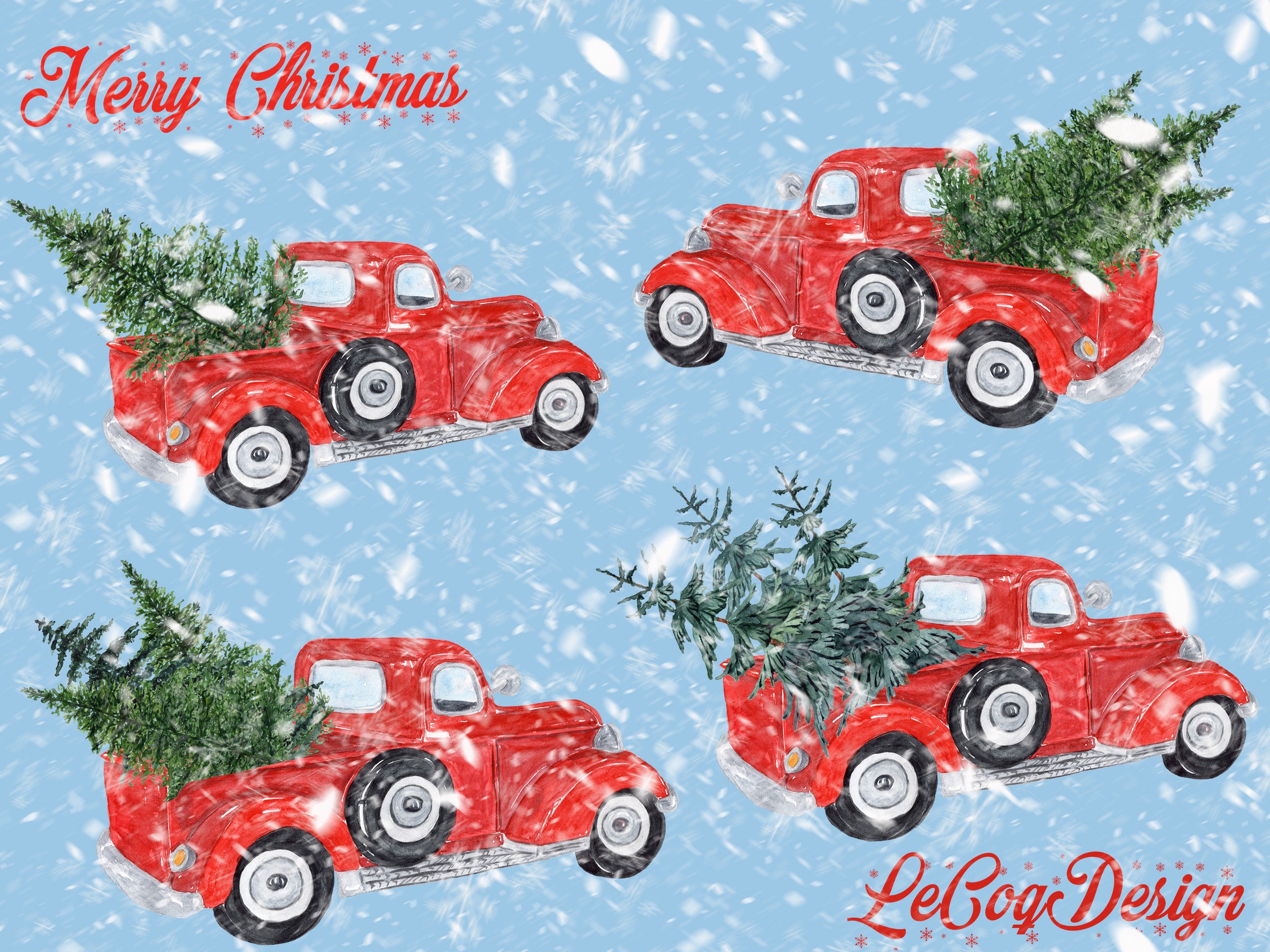 Watercolor Christmas Clipart: "christmas Truck" Red Truck Christmas ...