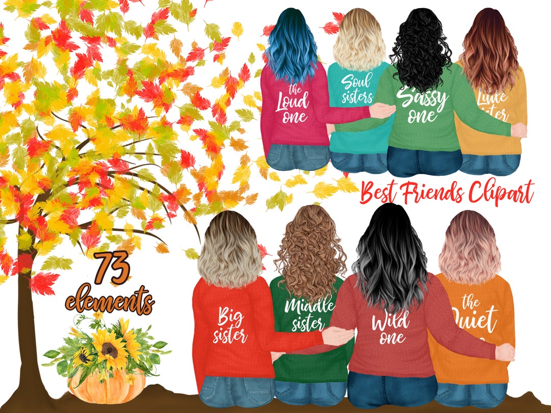 Autumn Best Friends Clipart: "girls SITTING Clipart" Bff Clipart Mug ...