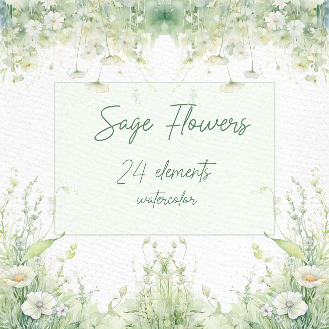 Sage Green Flowers Clipart: "greenery Clipart" Watercolor Flowers ...