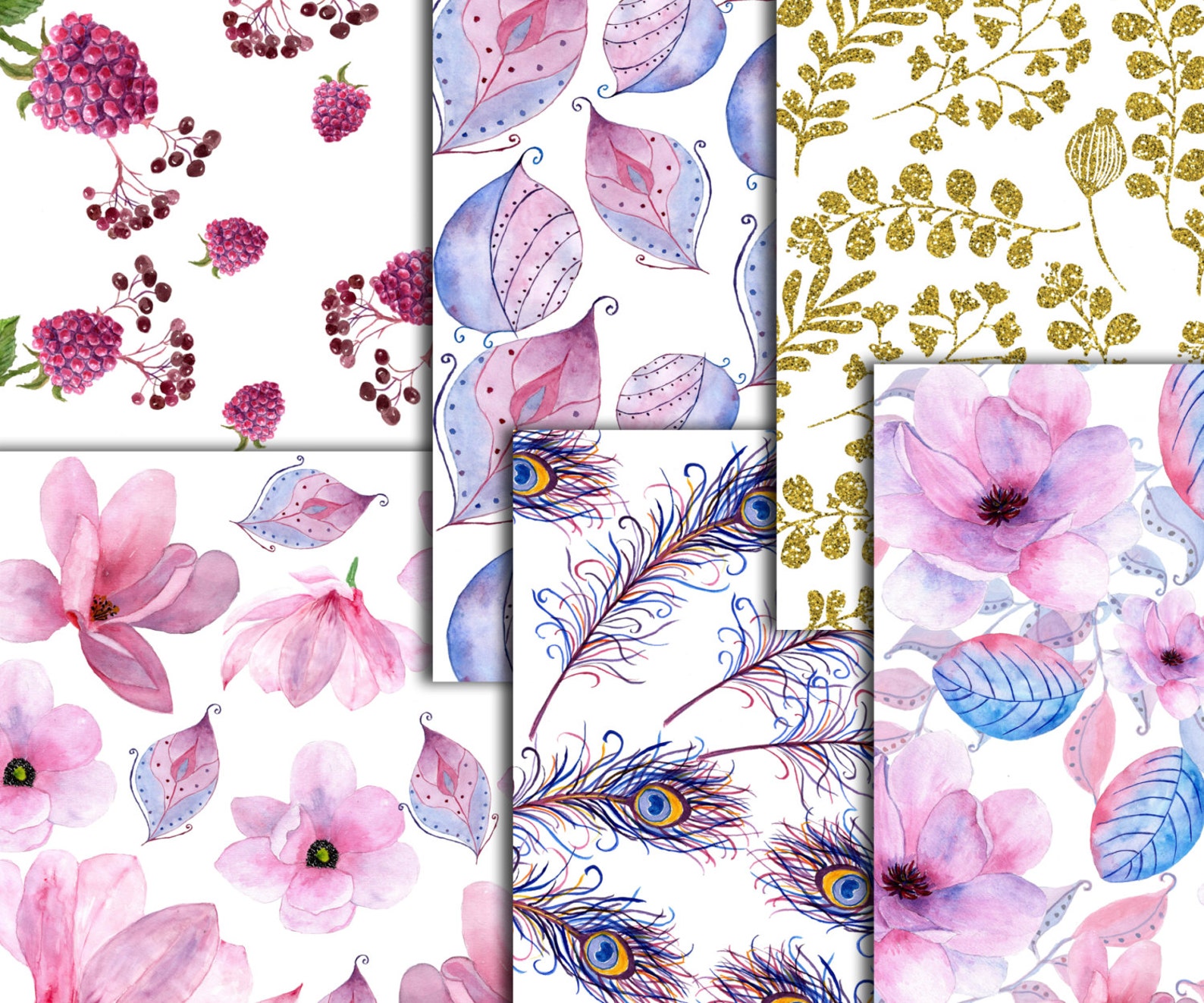Floral Digital Paper Pack: watercolor Papers Pink | Etsy