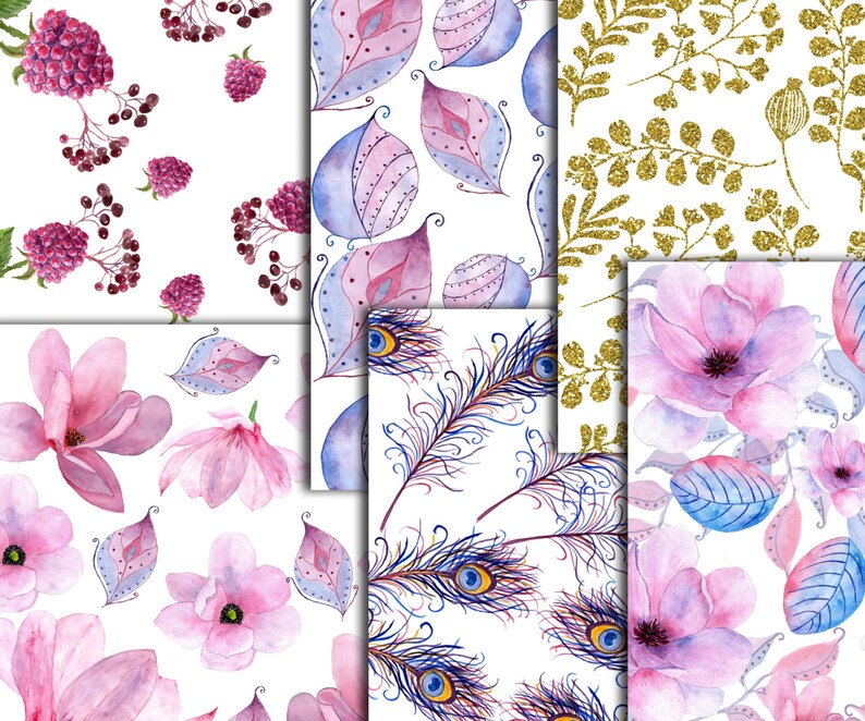 Floral Digital Paper Pack: watercolor Papers Pink | Etsy