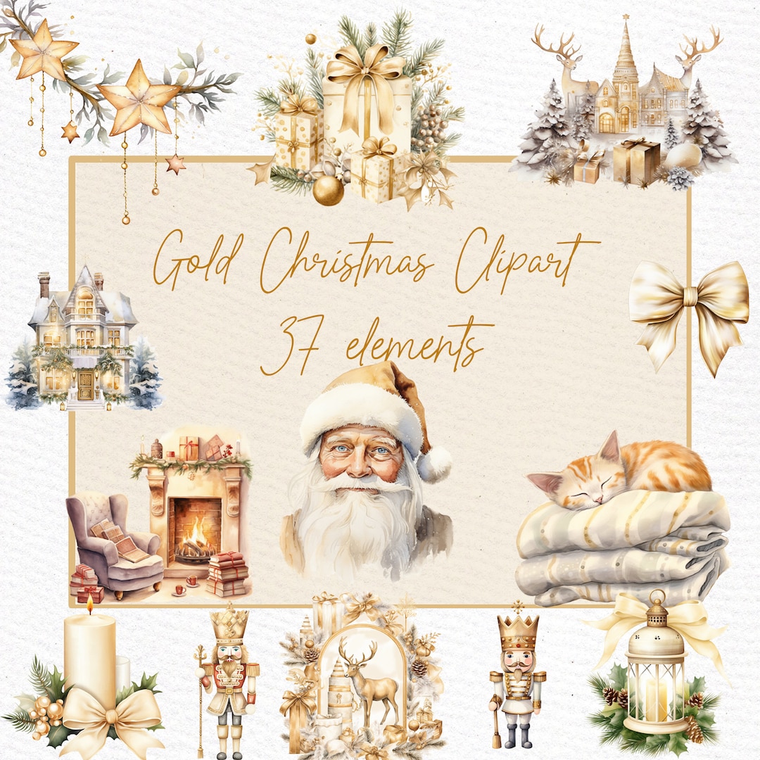 Gold Christmas Clipart Bundle: "watercolor CHRISTMAS Clipart" Christmas ...