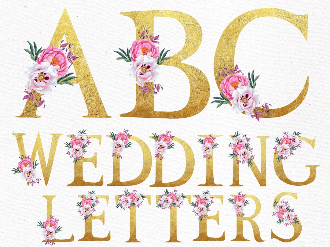 Floral Alphabet Clipart: "gold Alphabet" Wedding Alphabet Wedding ...