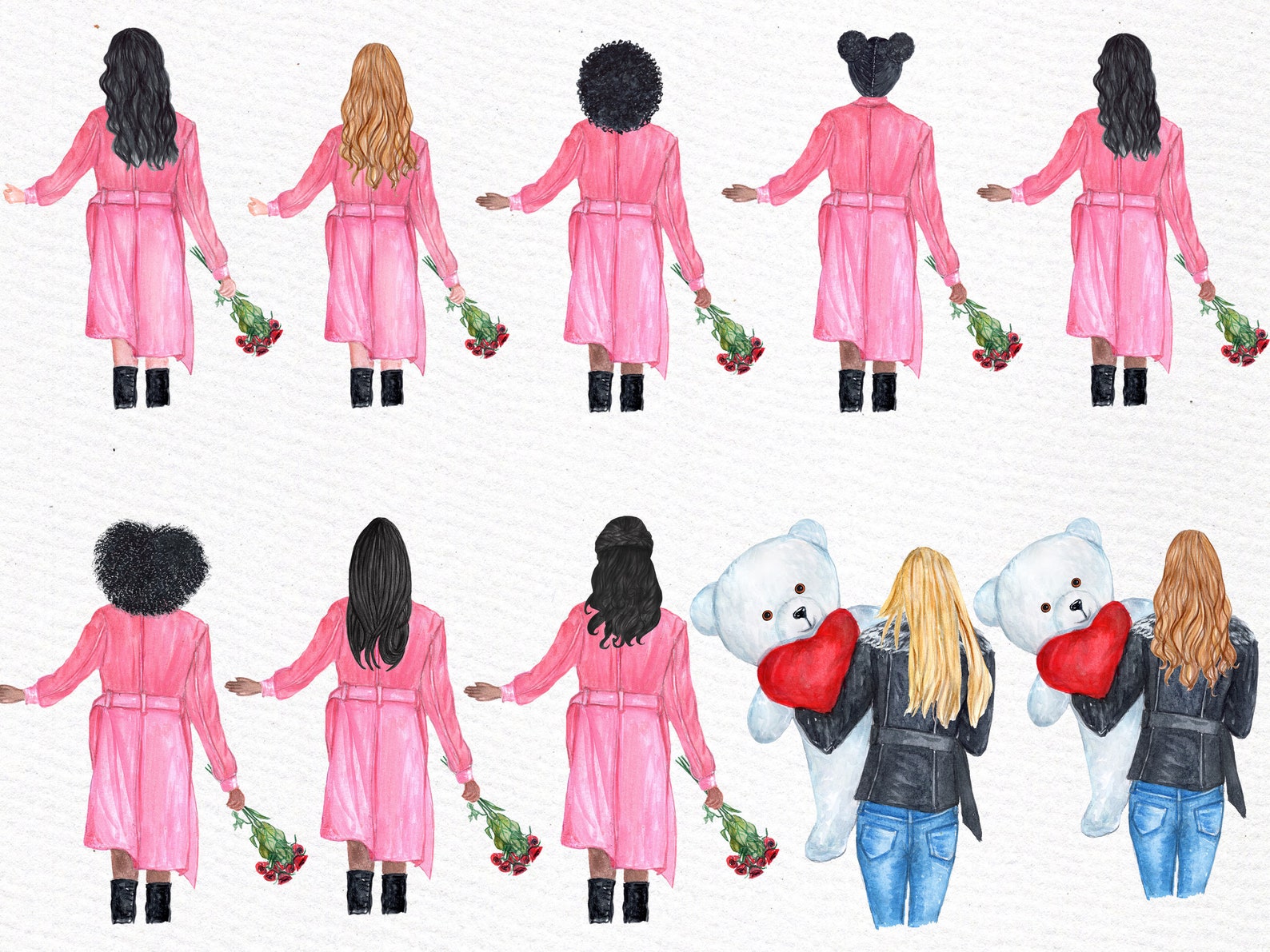 Valentines Day Girls Clipart: love PLANNER Clipart | Etsy