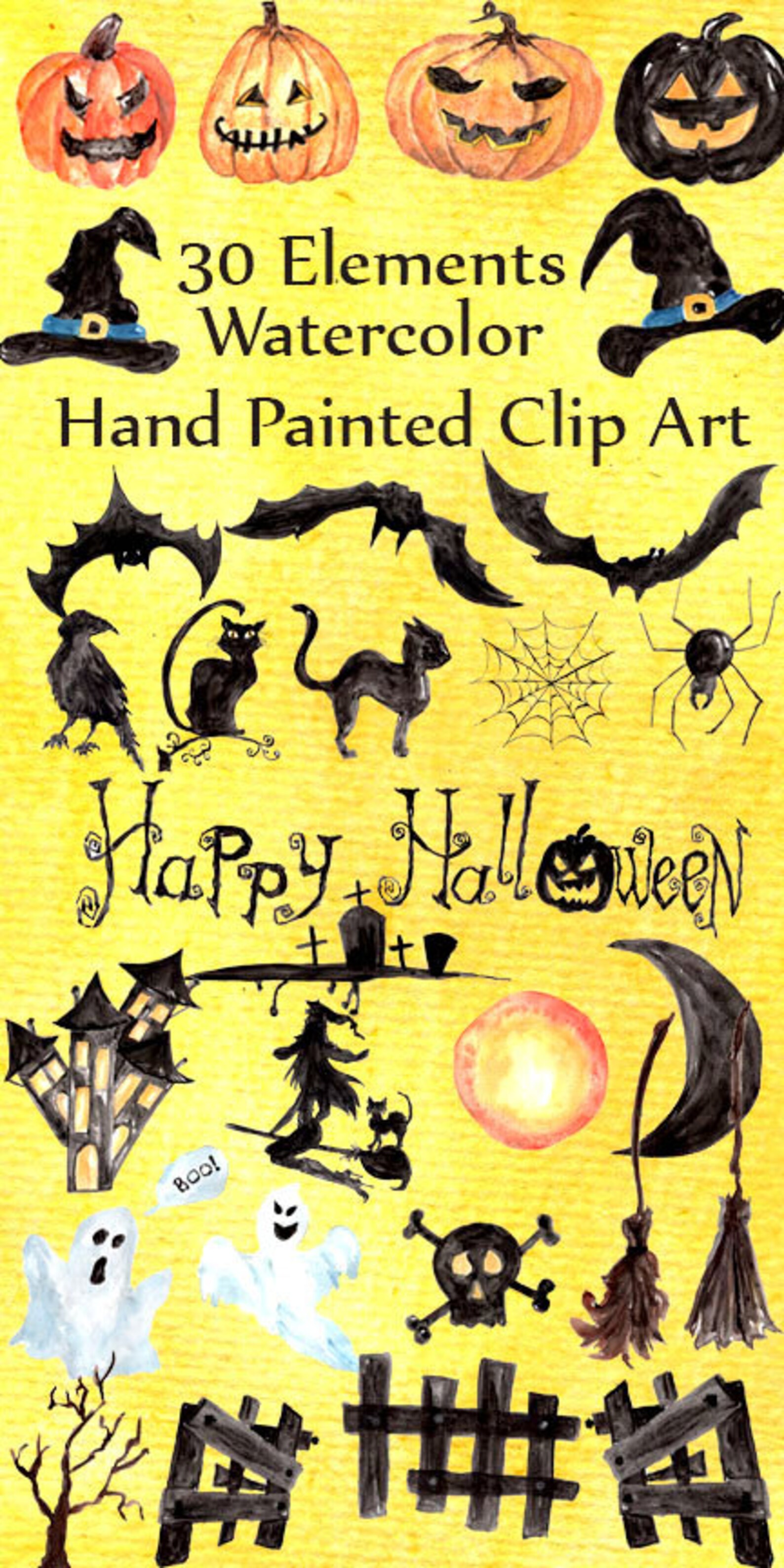 Watercolor Halloween Clipart: halloween CLIP Art - Etsy