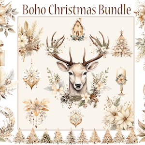 Boho Christmas Clipart Bundle: "cozy CHRISTMAS Clipart" Ornaments ...