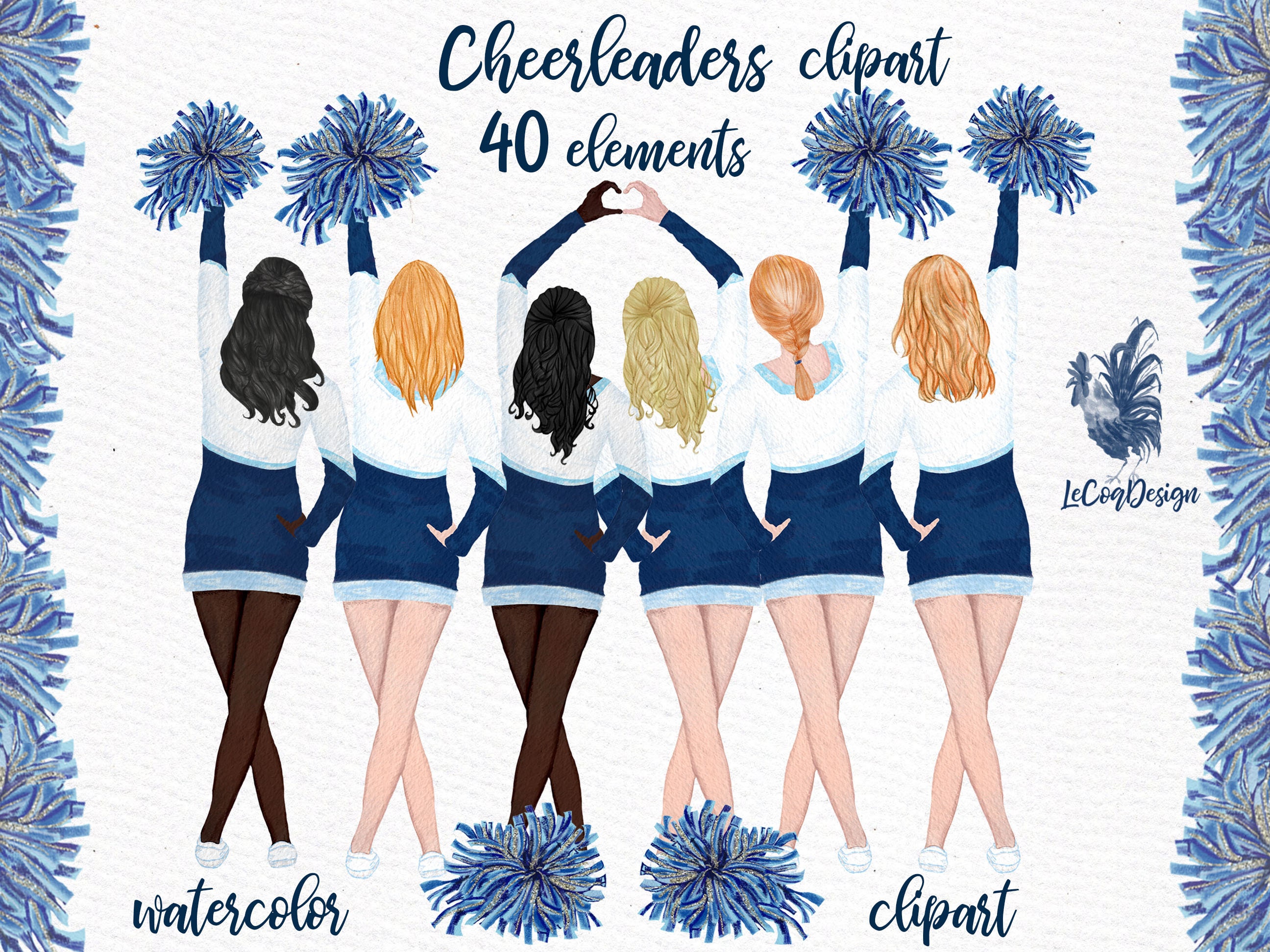 Cheerleaders Clipart: girls Clipart Watercolor | Etsy