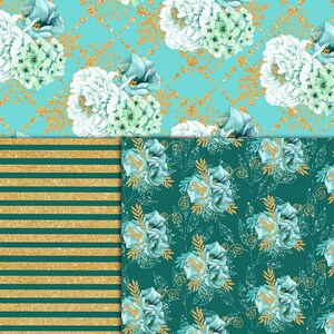 Gold Mint Digital Papers: floral DIGITAL Paper Gold Patterns Floral ...