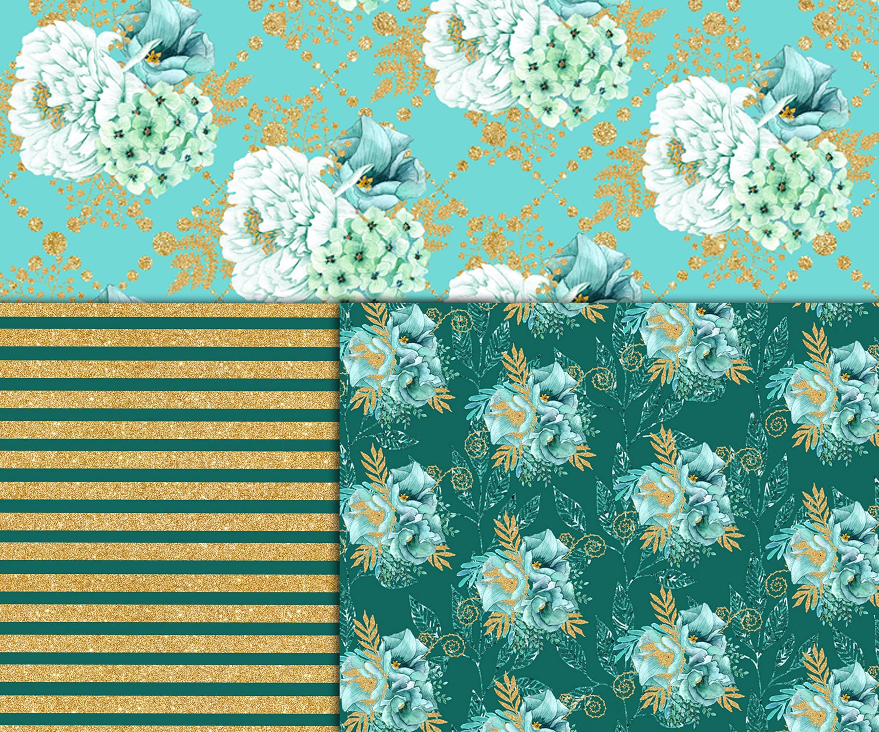 Gold Mint digital papers: FLORAL DIGITAL PAPER | Etsy