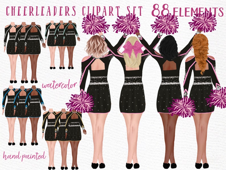 Cheerleaders Bundle Clipart: "girls Clipart" Watercolor Girls Best ...