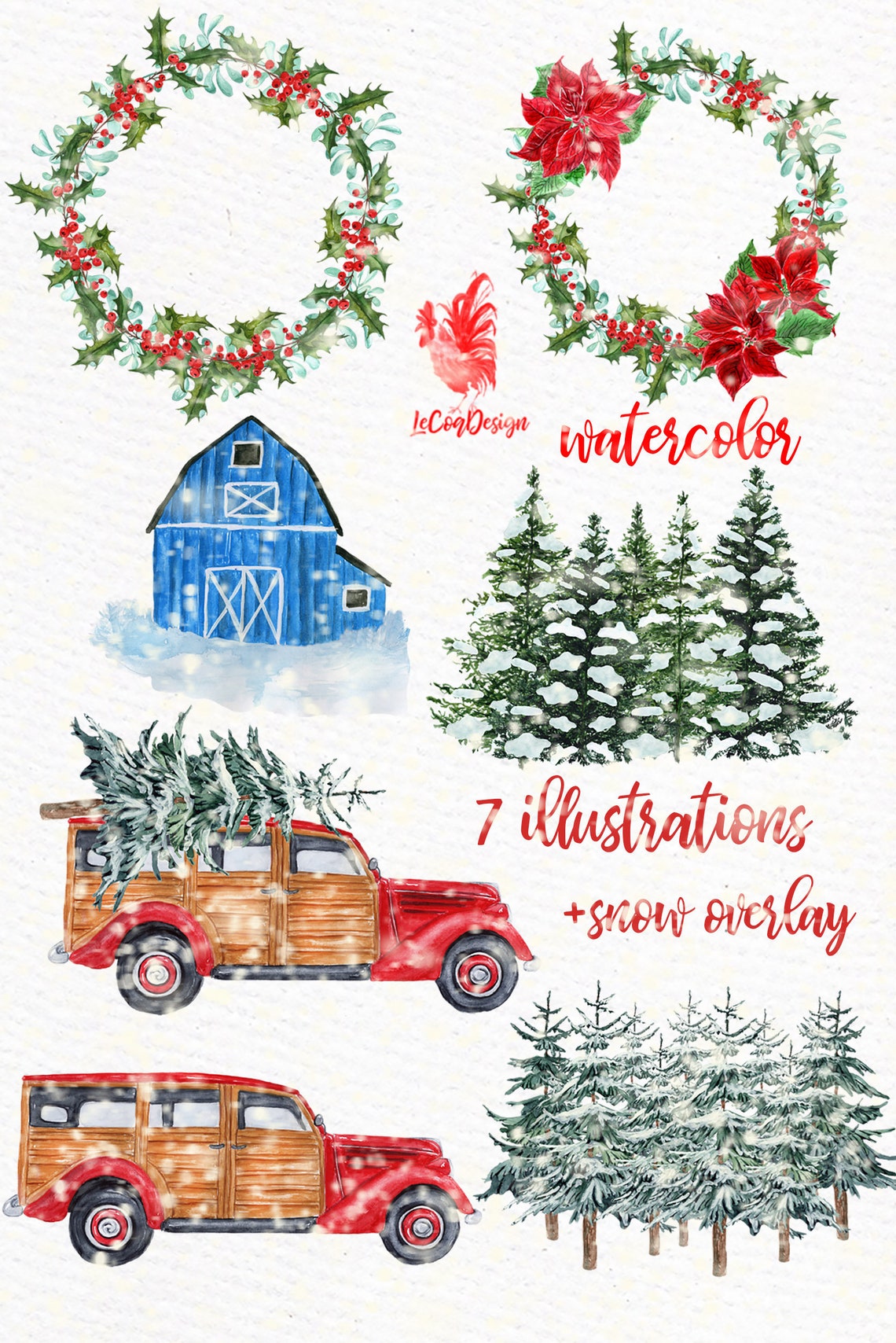 Watercolor Christmas Vintage Car clipart: CHRISTMAS | Etsy
