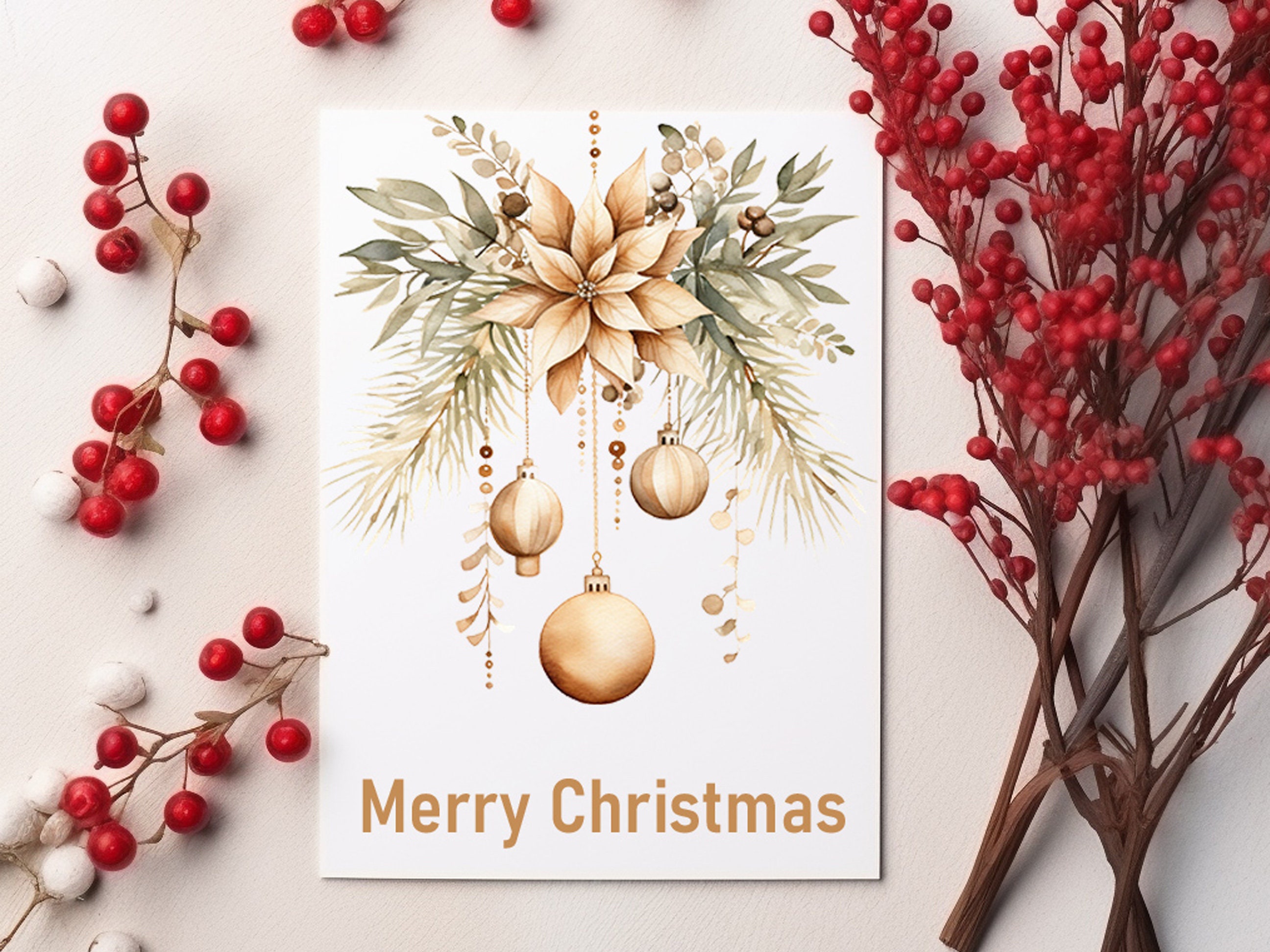 Boho Christmas Clipart Bundle: Watercolor Ornaments, Wreaths (PNG Files ...