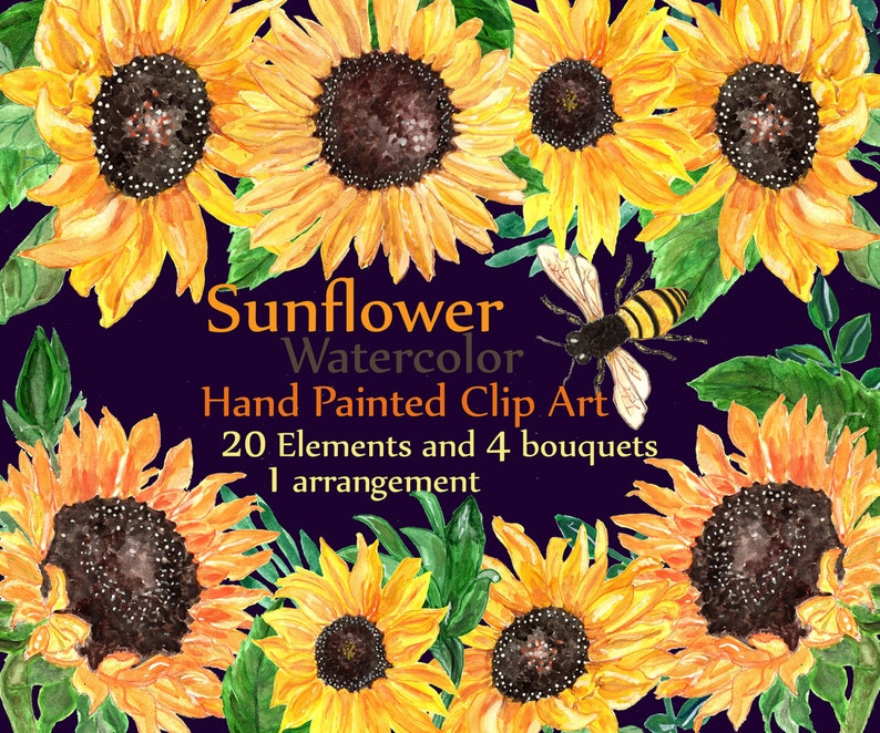 Sunflower Watercolor Clip Art: floral CLIP Art - Etsy