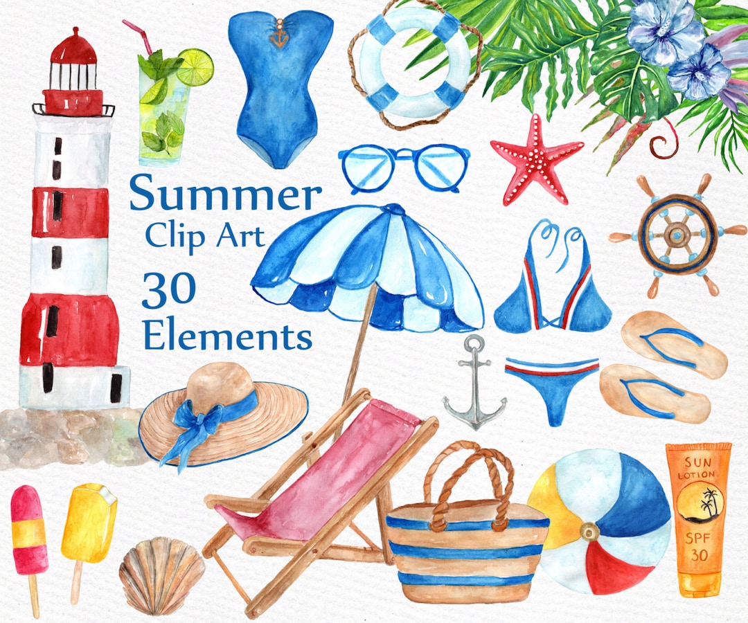 Watercolor Summer Clipart: "nautical Clipart" Beach Clipart Seaside ...