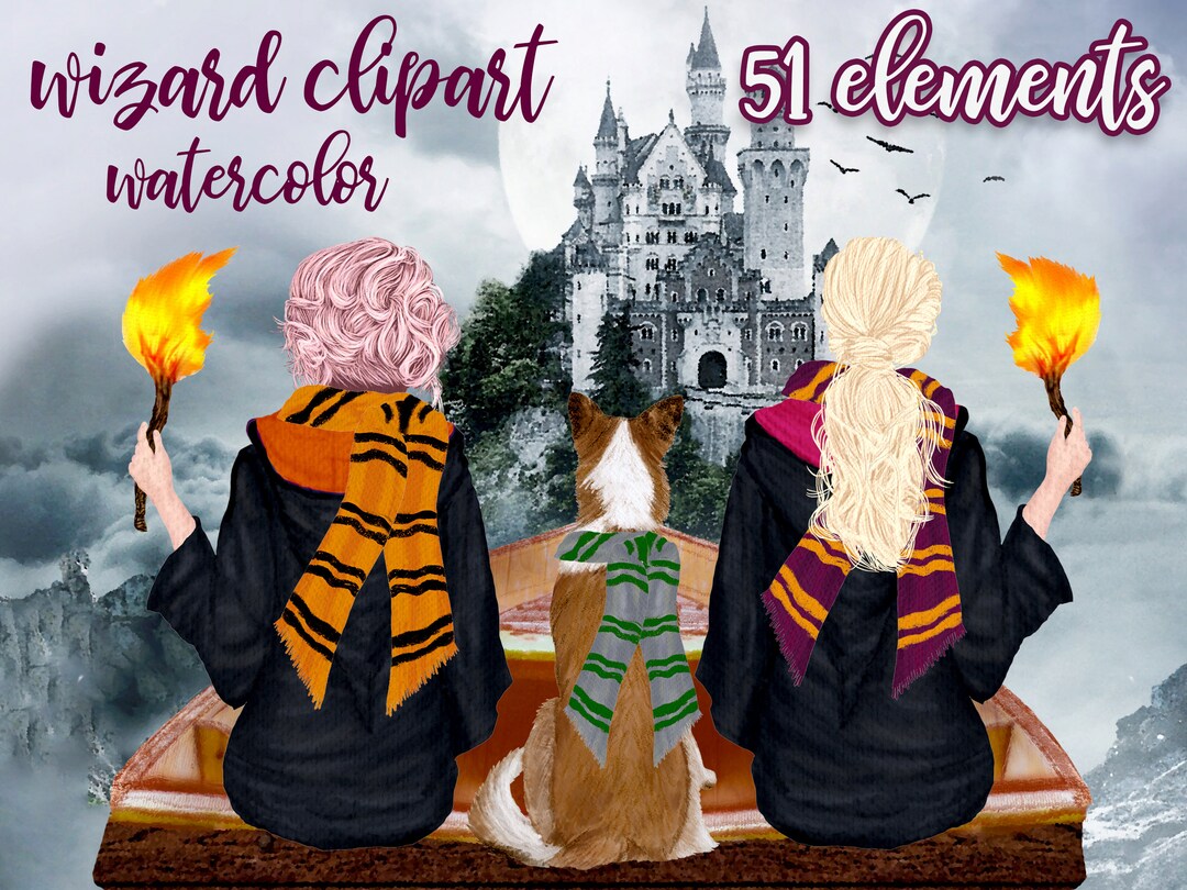 Wizard Clipart: "girls Clipart" Wizard Girl Wizard Landscape Dog ...
