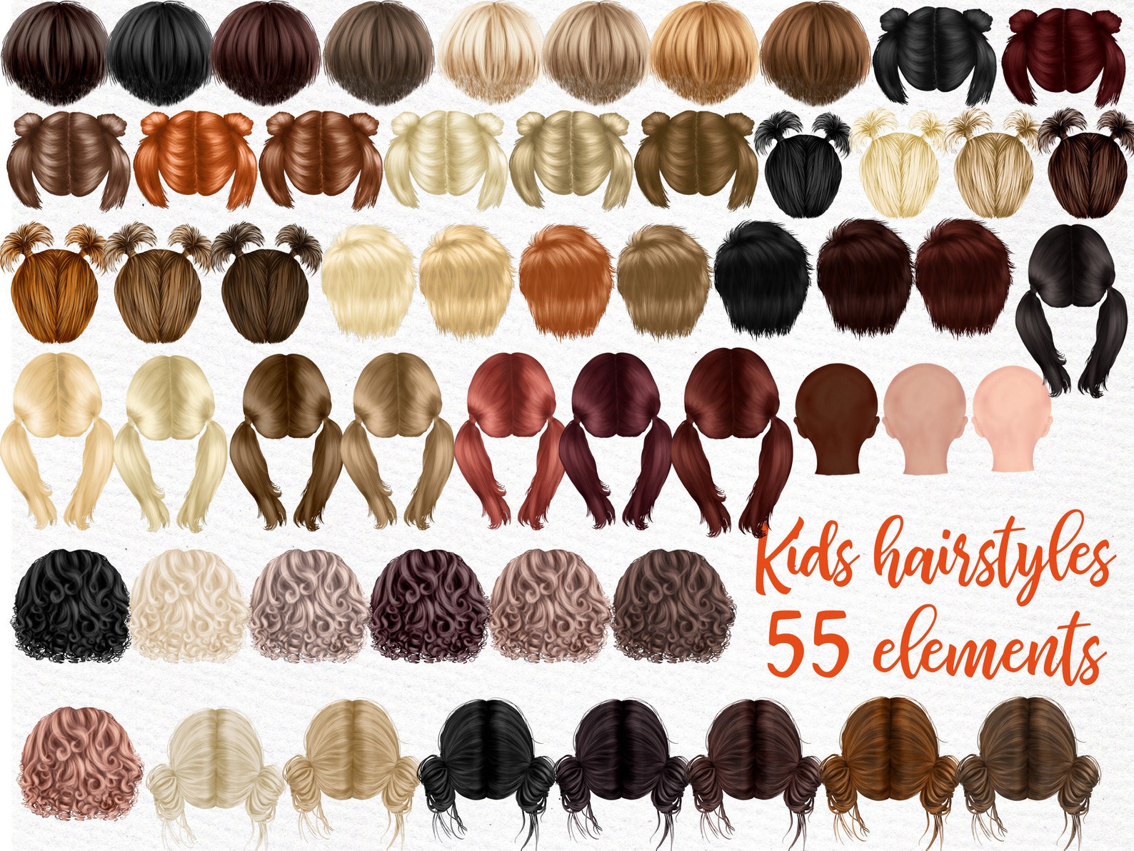 Hairstyles Clipart: kids Clipart Custom Hairstyles - Etsy