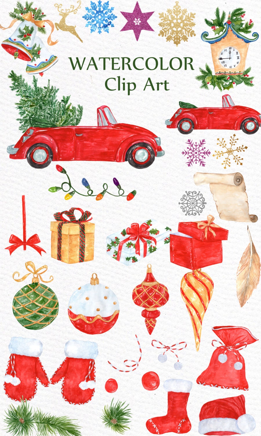 Watercolor Christmas clipart: CHRISTMAS CLIP ART | Etsy