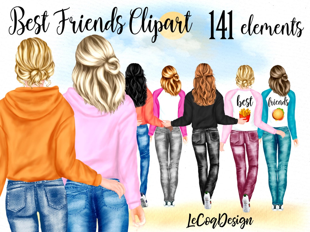 Best Friends Clipart: "jeans HOODIE Girls" Bff Clipart Customizable ...