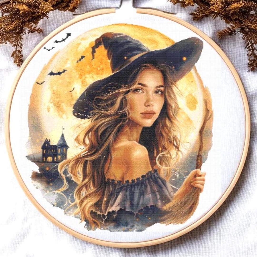 Cute Witch Cross Stitch Pattern PDF Halloween Embroidery Witch ...
