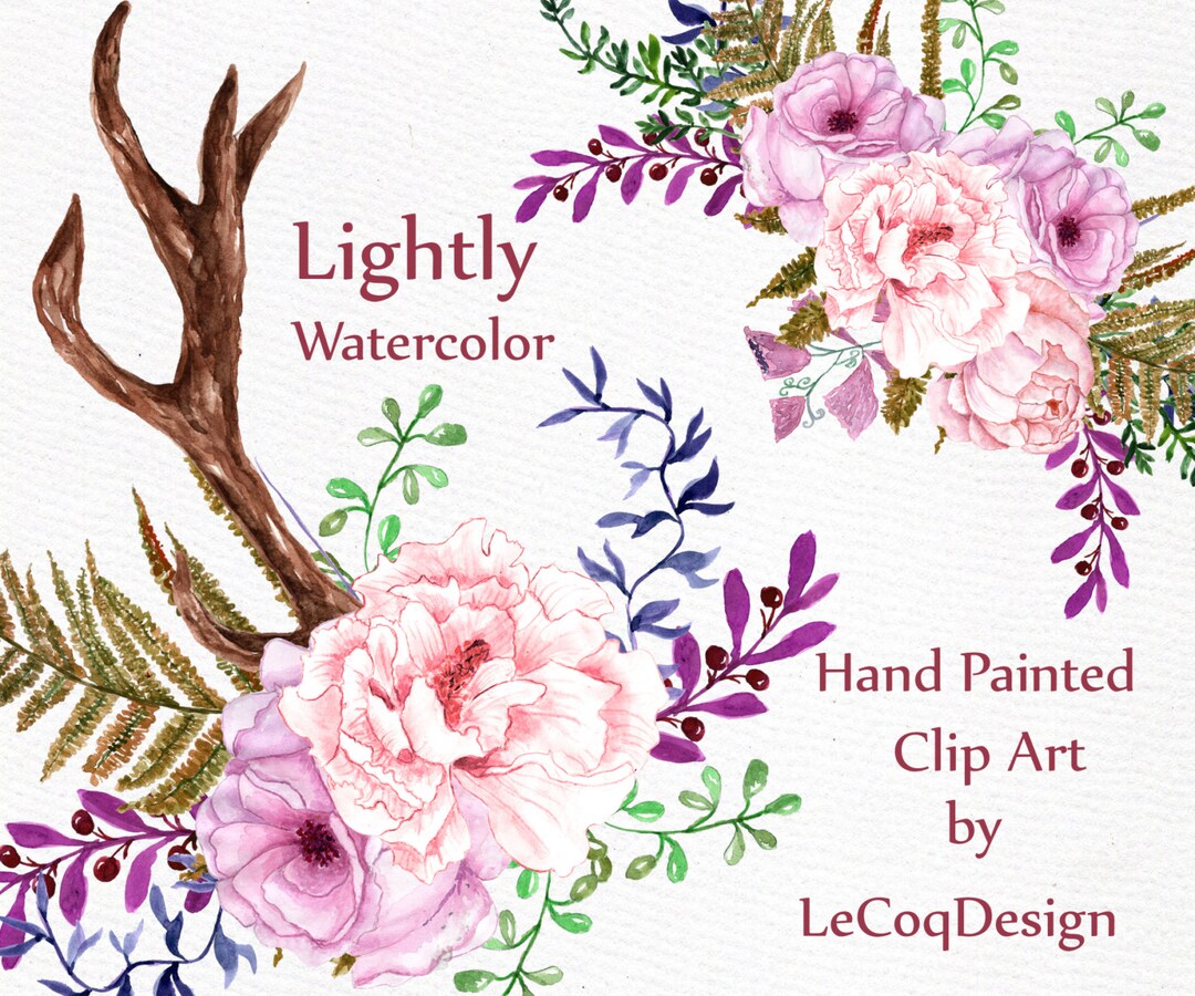 Antlers Watercolor Clipart: wedding CLIP Art Bouquets Clipart Diy ...