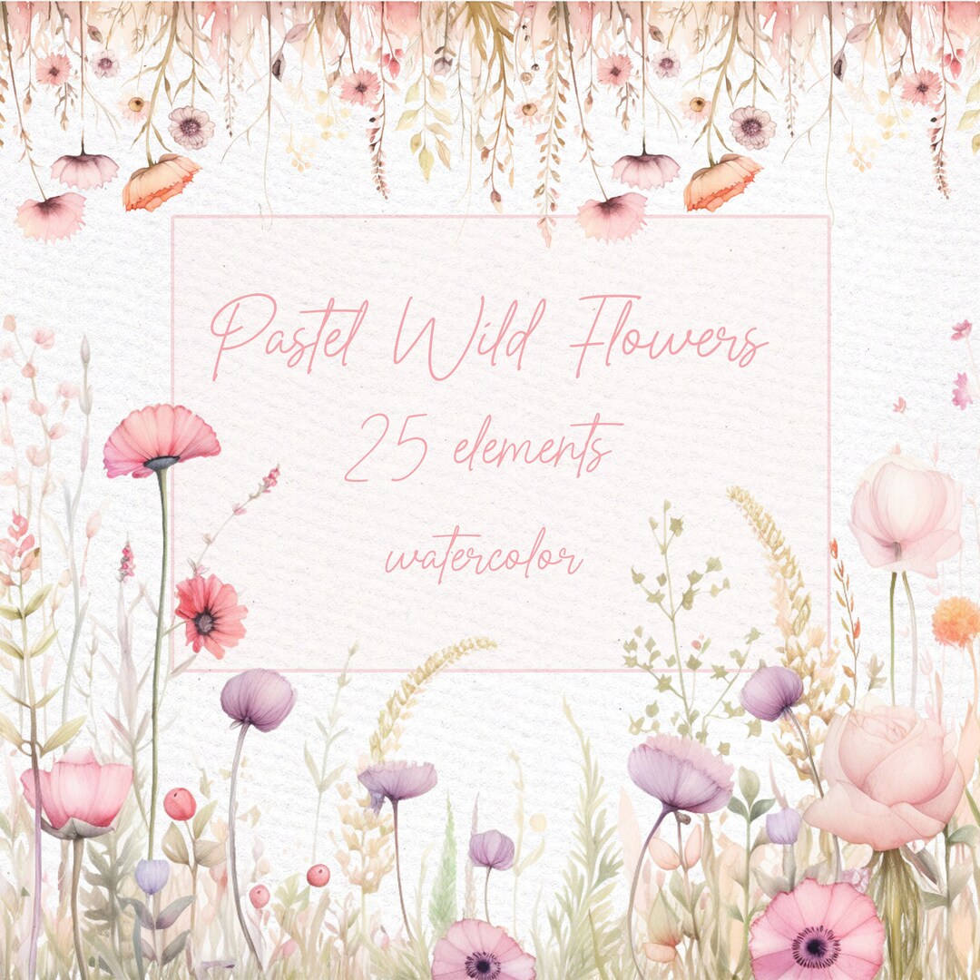 Wild Floral Clipart: "boho WILD Flowers" Watercolor Flowers Wedding ...