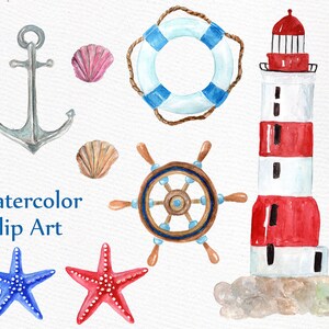 Watercolor Summer Clipart: "nautical Clipart" Beach Clipart Seaside ...