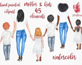 Mother and Children Clipart: mother's DAY | Etsy