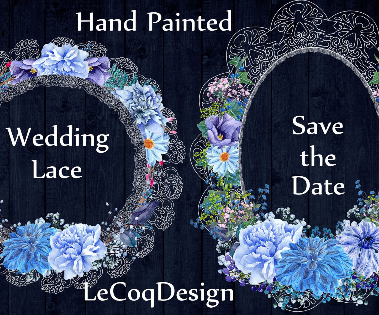 Wedding lace floral frames: BLUE FLOWER FRAMES | Etsy